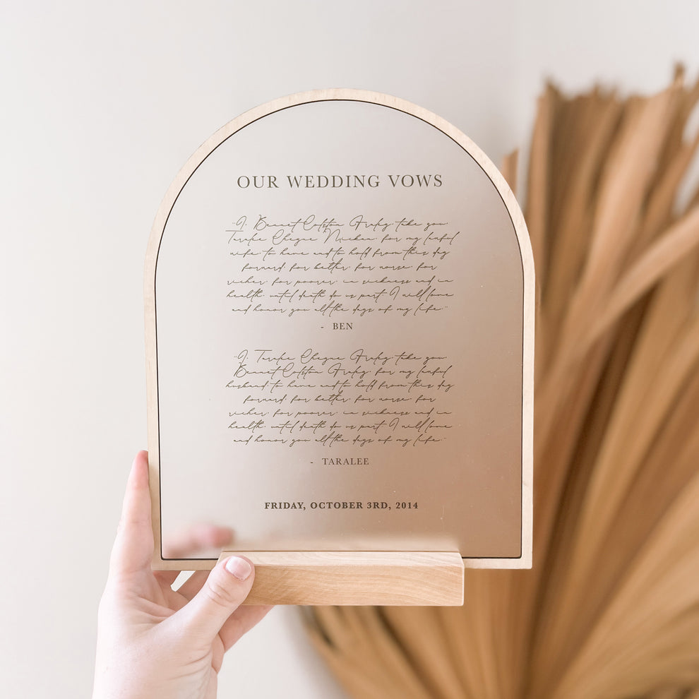 Wedding Vows Plaque with Wooden Border + Stand | PERSONALISED | Multip ...